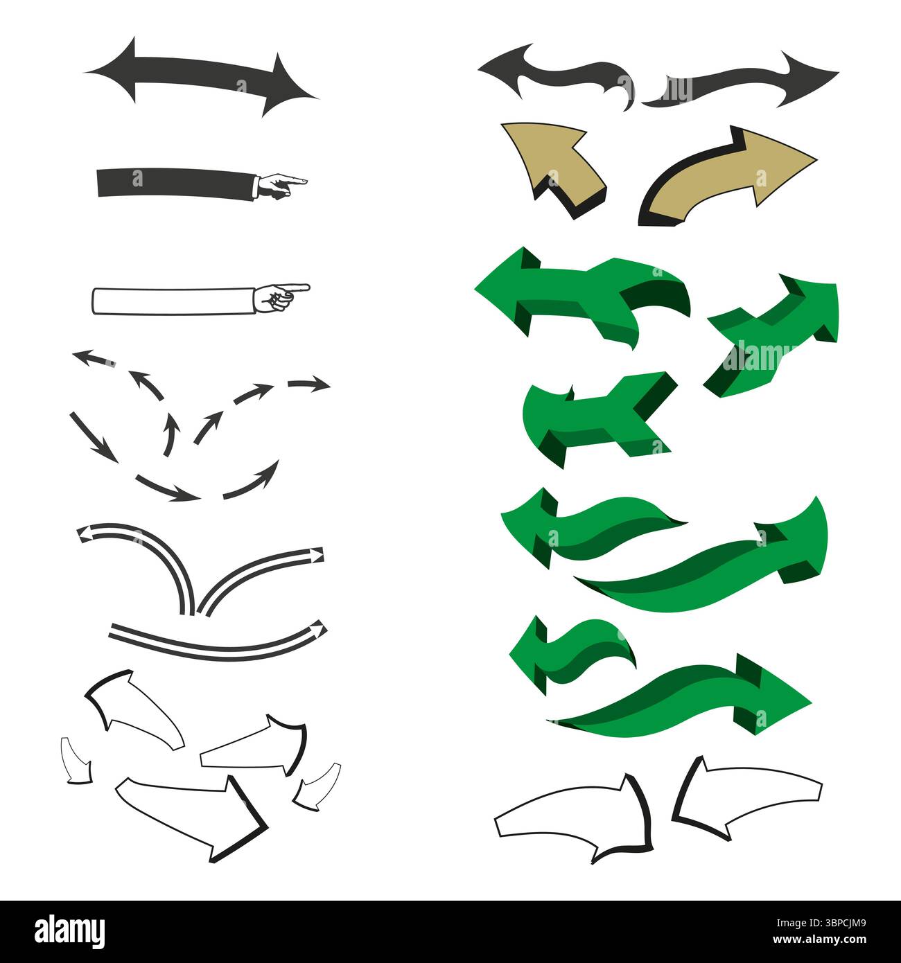 Green arrow icons. Direction vector symbol. Sharp edge shape. Flat ...