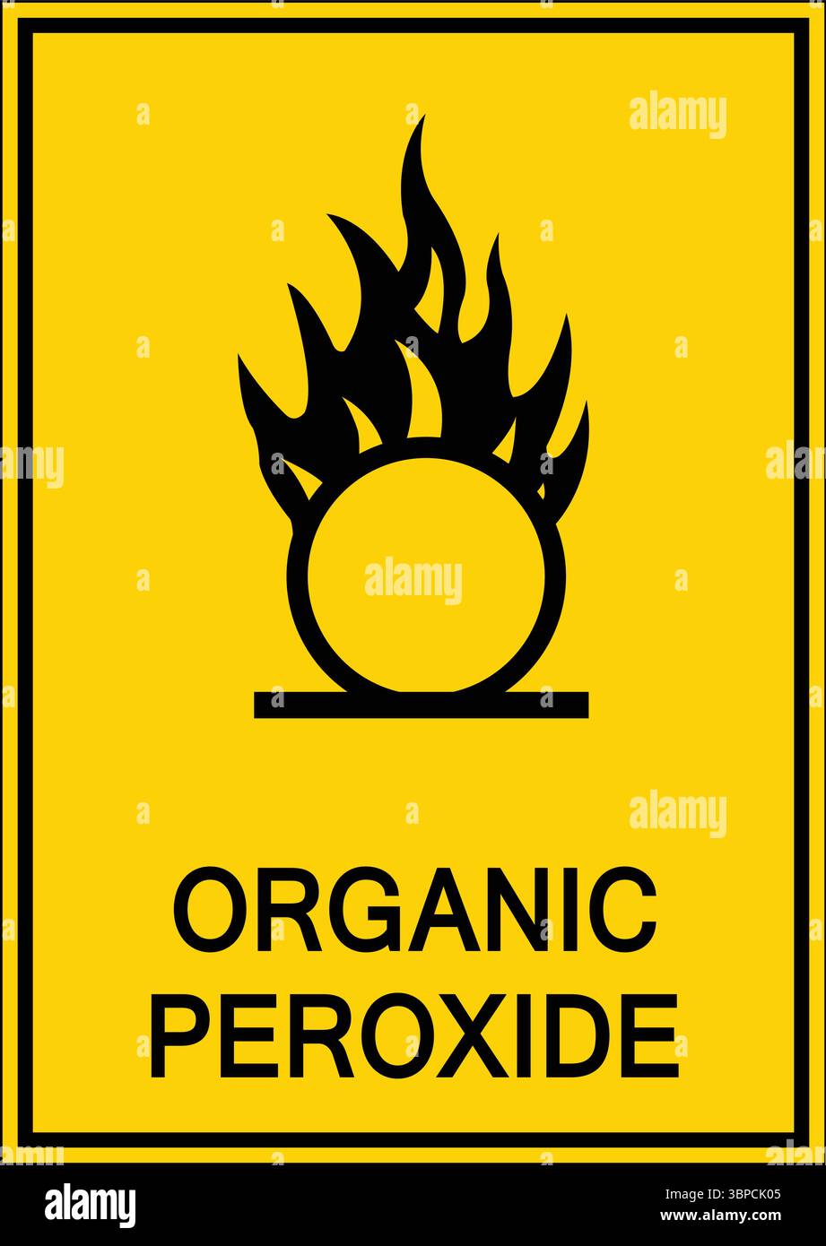 Yellow Warning Label for Organic Peroxide with Hazard Symbols and ...