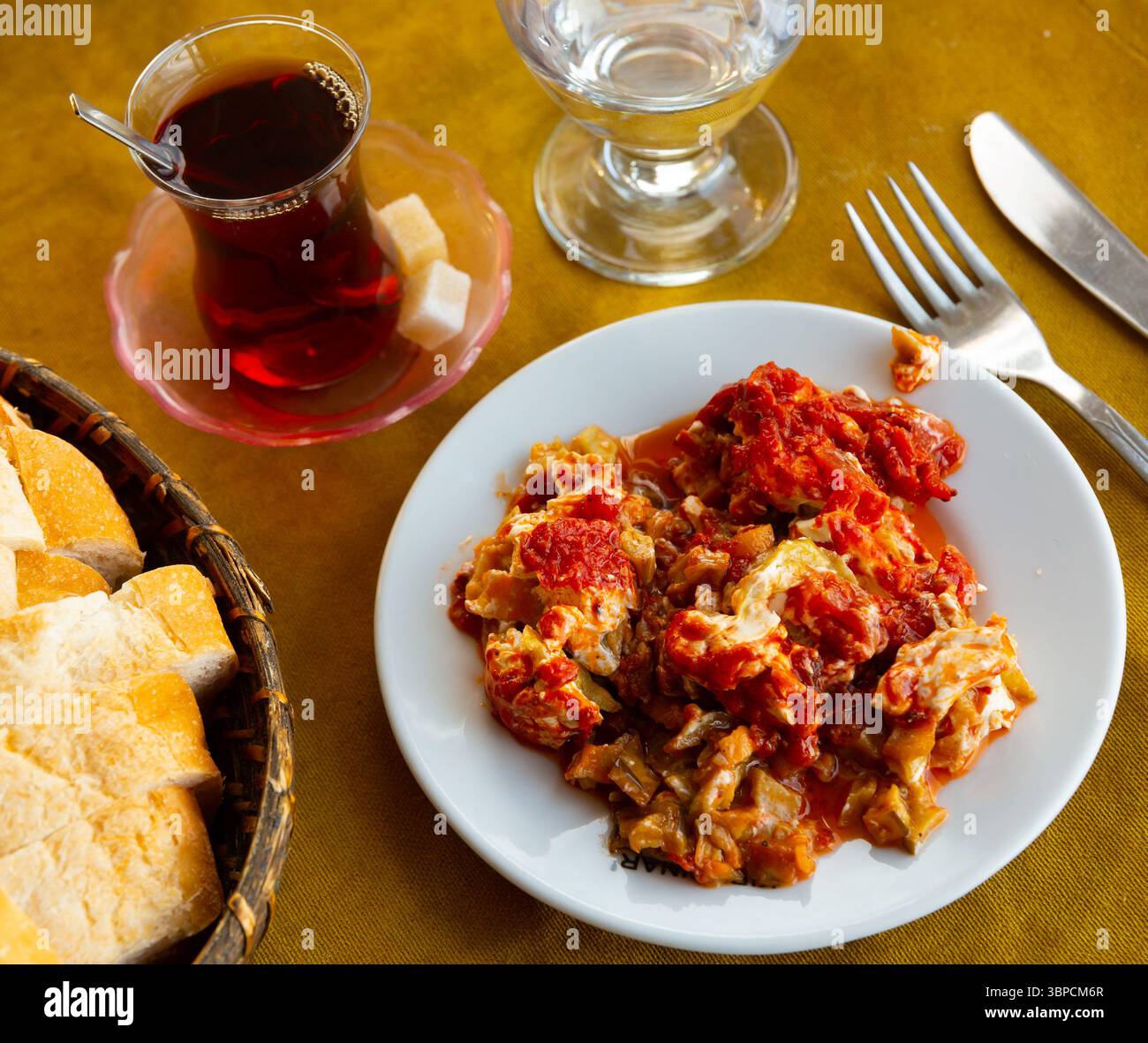 Traditional Turkish vegetable relish Kyopolou from baked eggplant with ...