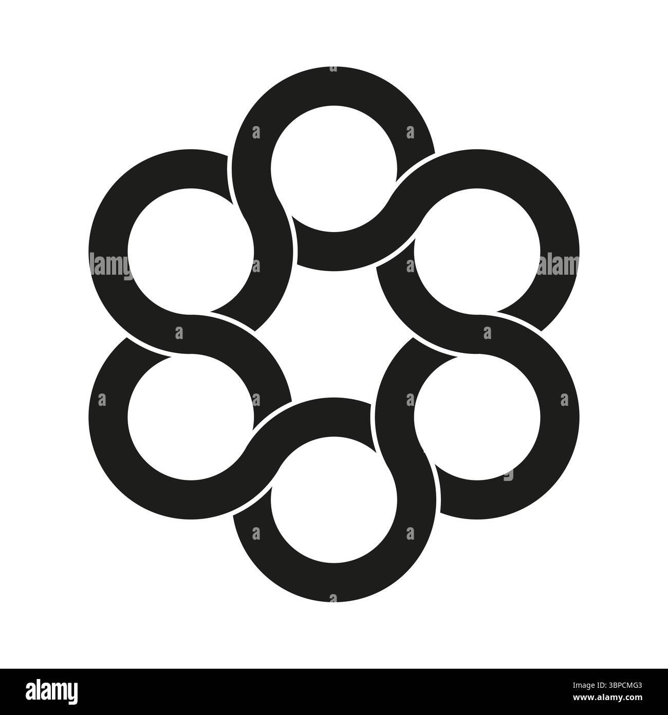 Interlinked ring icon. Circular chain Vector. Hexagonal loop structure. Bold minimal symbol ...