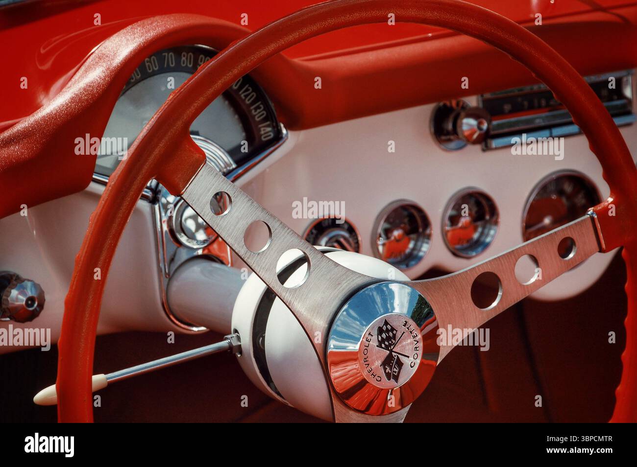Vintage Corvette steering wheel and two-tone dashboard Stock Photo - Alamy