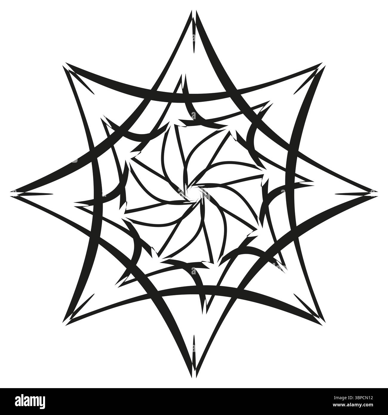 Geometric star icon. Angular mandala pattern. Interlaced spoke Vector ...