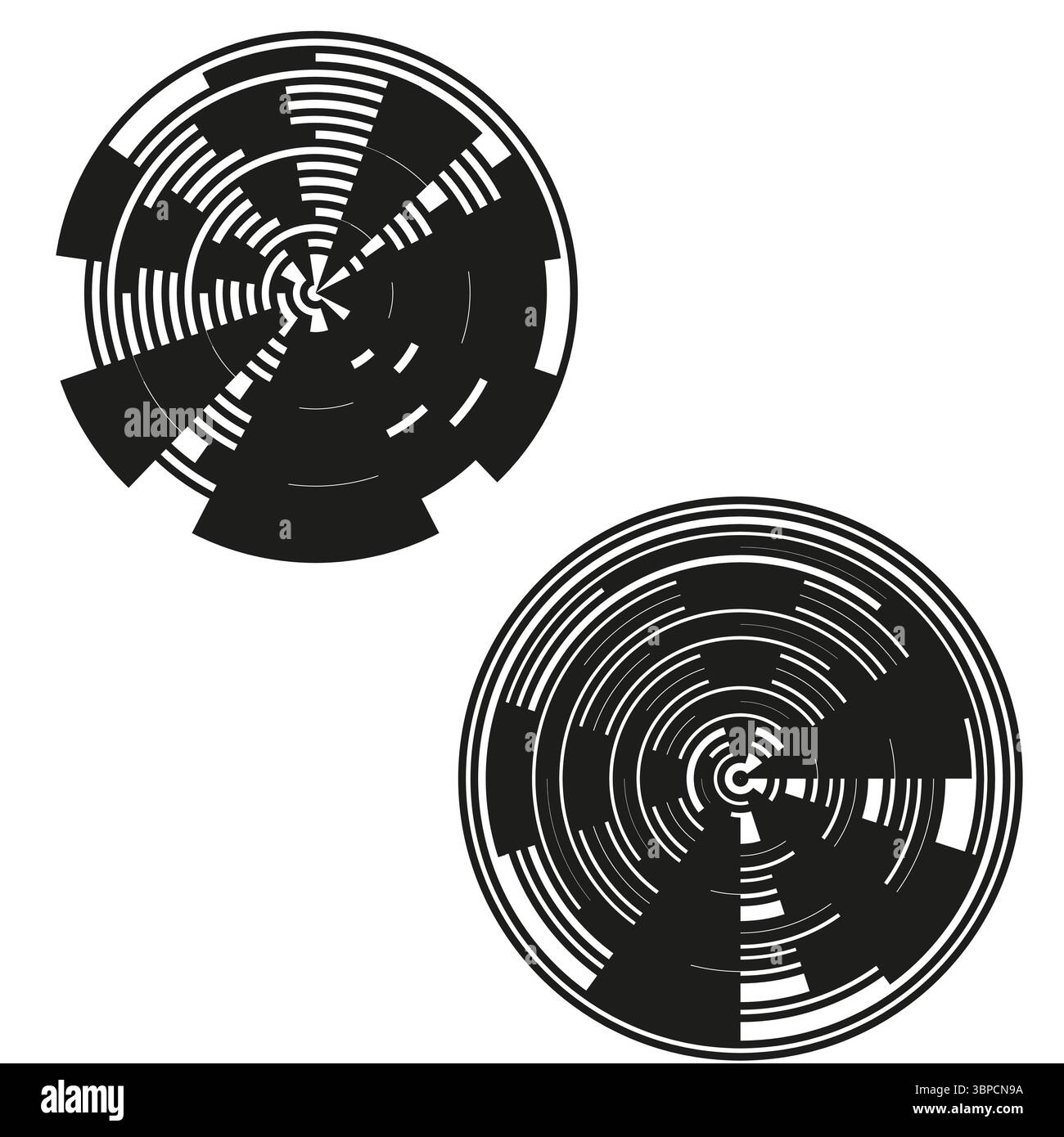 Circular abstract patterns. Segmented disc forms. Geometric radial ...