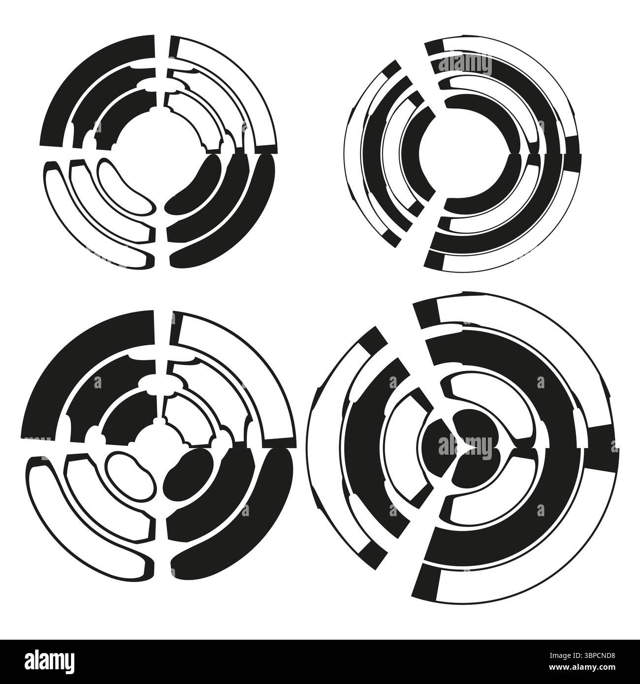 Abstract gear icons. Rotating slice symbols. Mechanical ring Vector ...