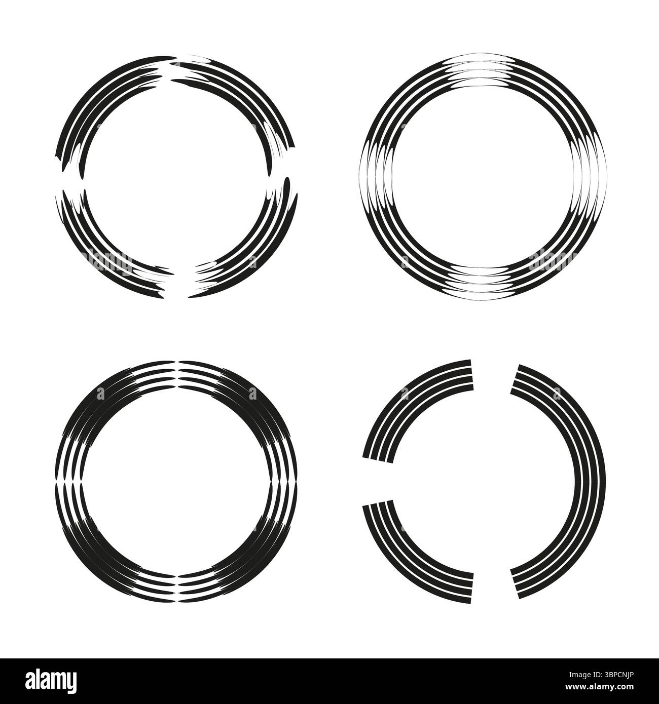 Circular abstract frames. Black white round shapes. Optical texture collection. Vector geometric ...