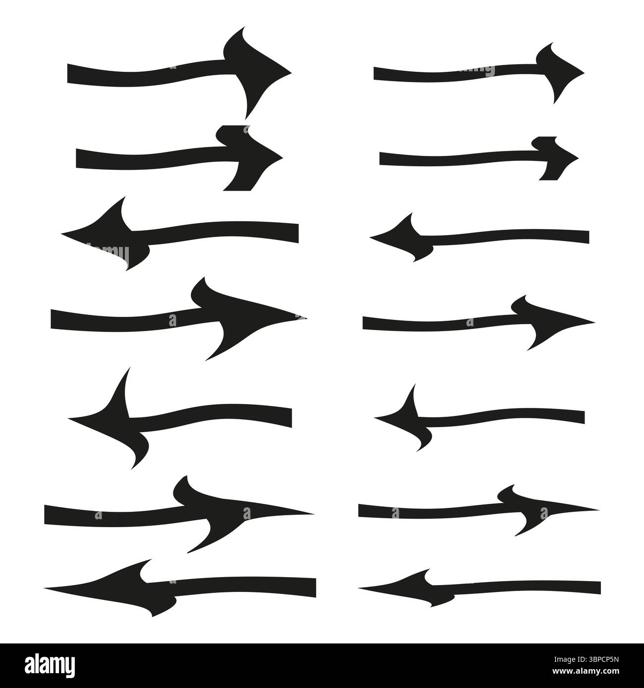 Curved arrow bundle. Flexible direction icons. Smooth motion Vector. Agile pointing set Stock ...