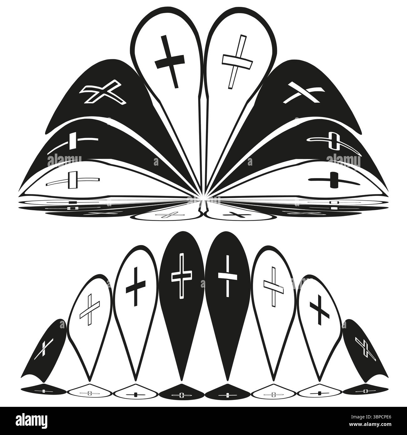 Abstract decorative forms. Black white stylized elements. Symmetrical ...