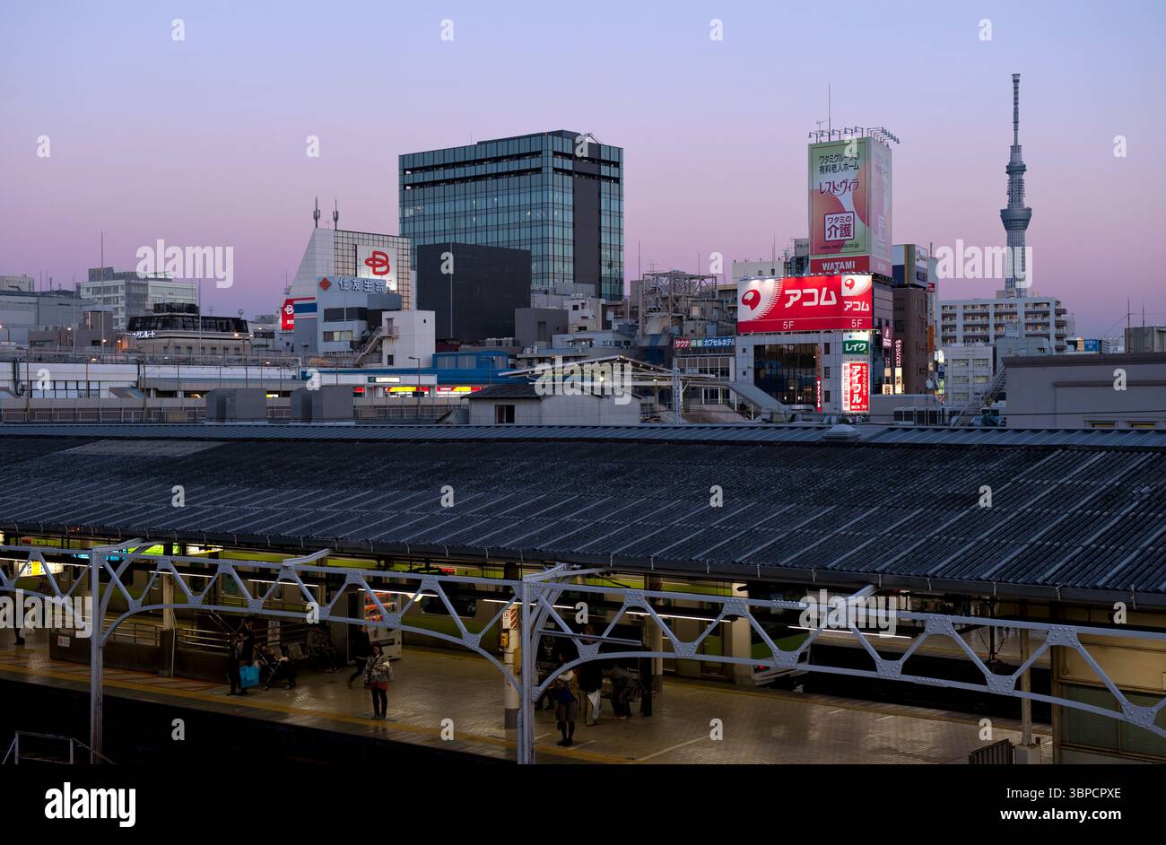 Evening cityscape view of JR (Japan Railway) Ueno Station seen from ...