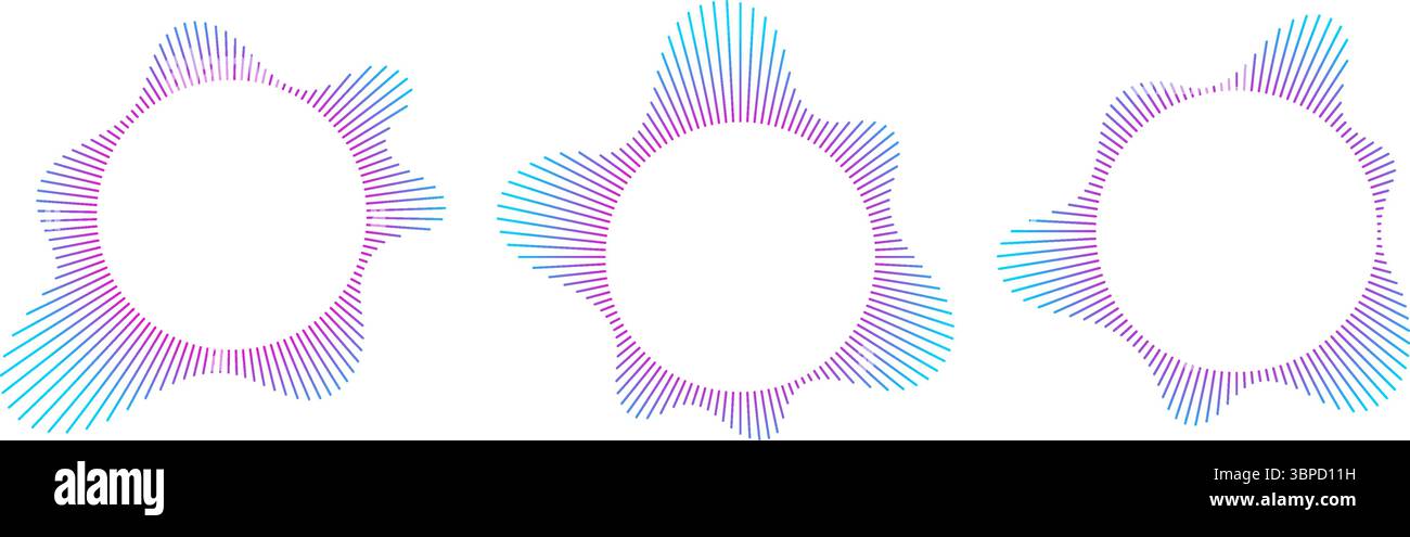 Sound equalizer icons with lines, gradient neon circular sound wave ...