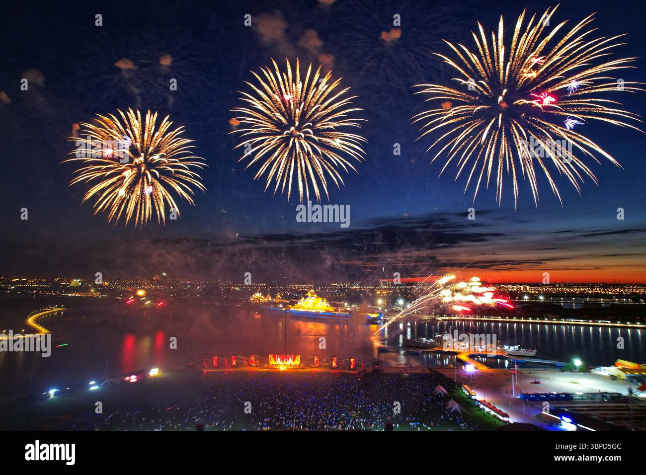 **CHINESE MAINLAND, HONG KONG, MACAU AND TAIWAN OUT** A fireworks show ...