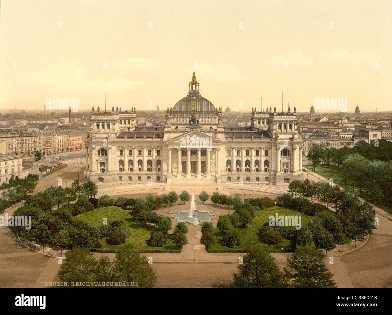 Vintage color photolithograph of the Reichstag building, Berlin ...
