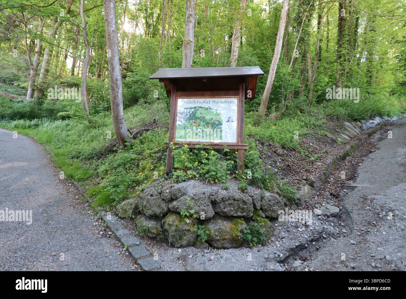 WASSERBURG AM INN, GERMANY - MAY 2, 2025: Wooden trail information ...