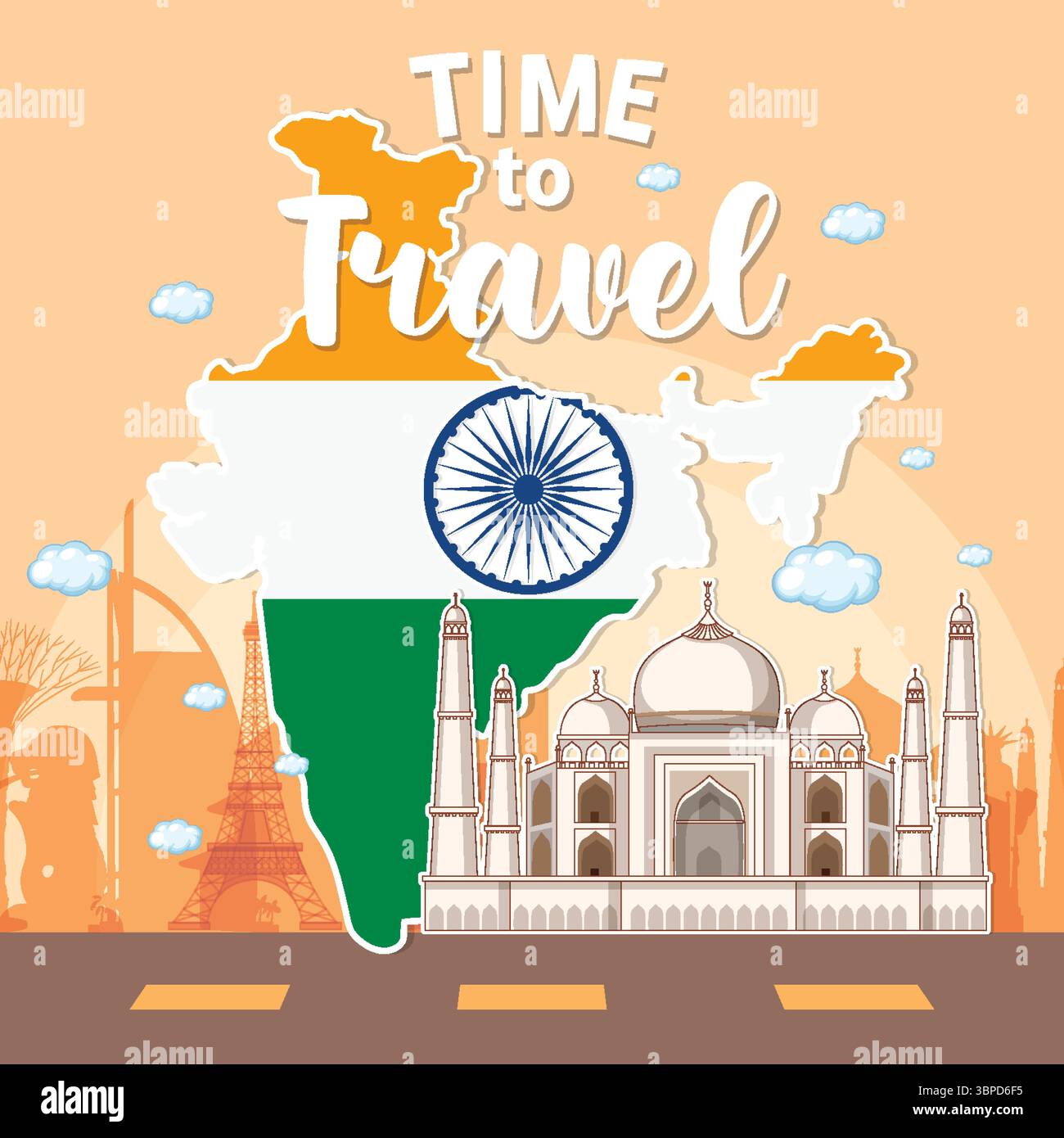 Vector illustration of India map and landmarks in vibrant colors ...