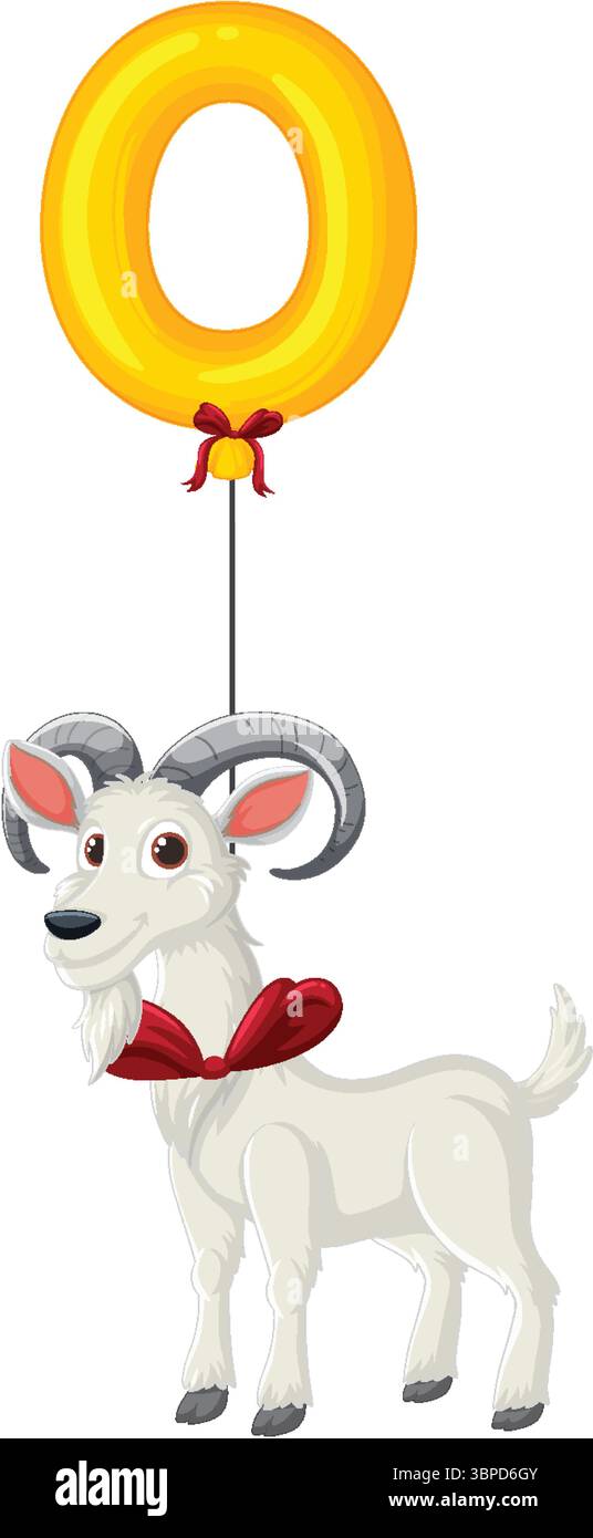 Charming vector of a goat with a golden balloon. Bright colors and ...
