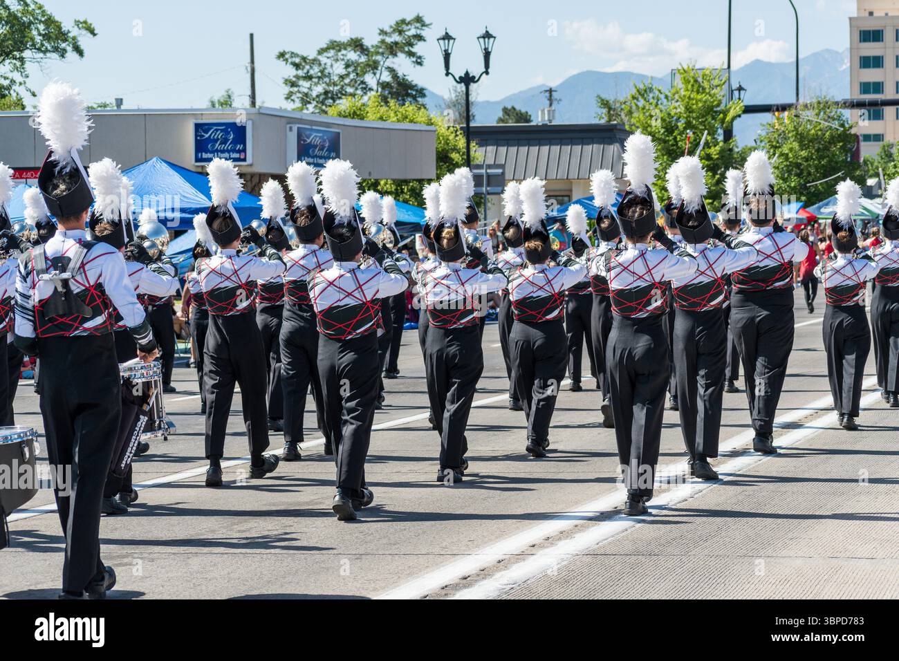 Provo, Utah – July 4, 2025: Marching band performs on Center Street ...