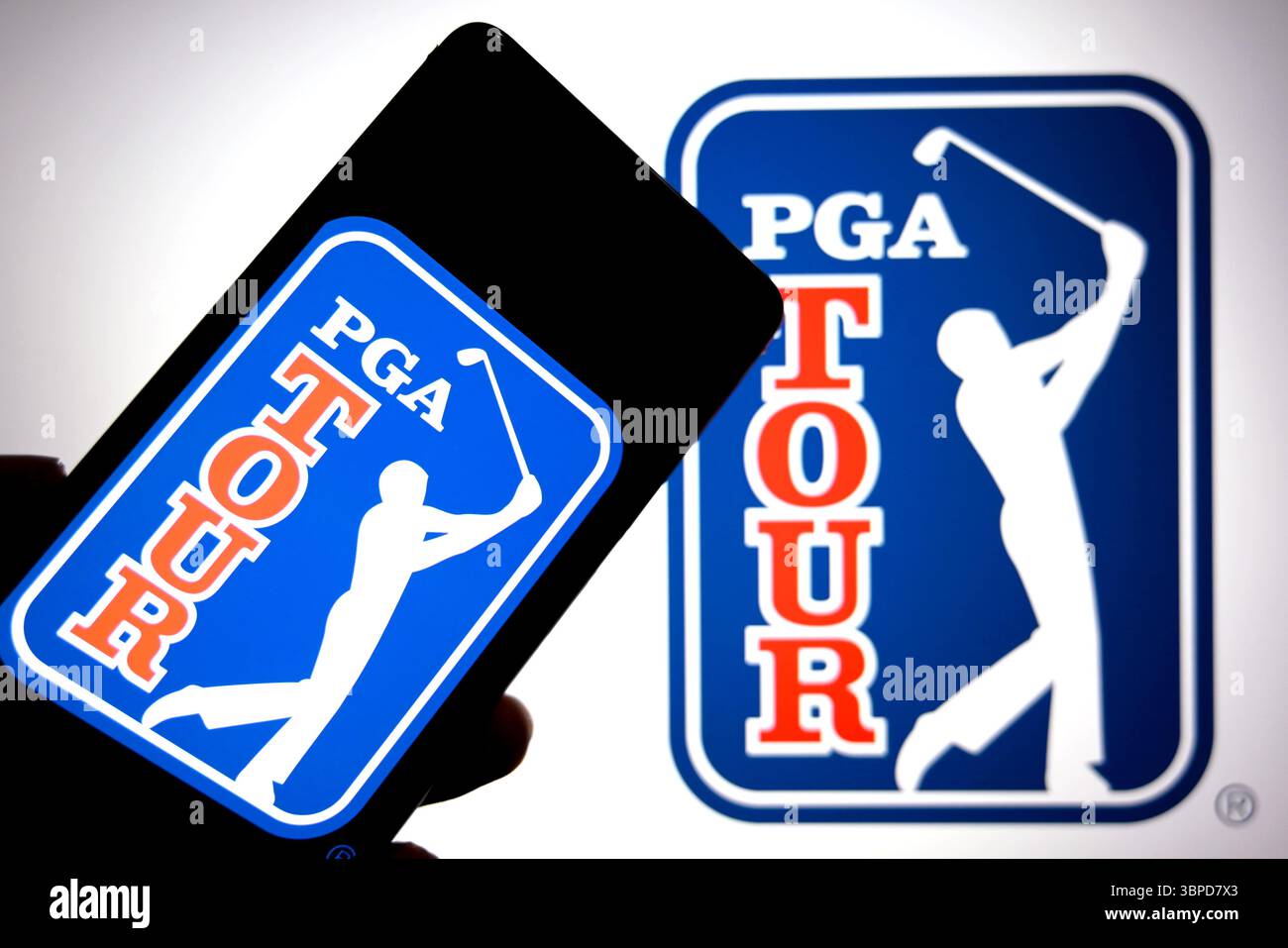 In this photo illustration, a PGA Tour logo is seen displayed on a ...