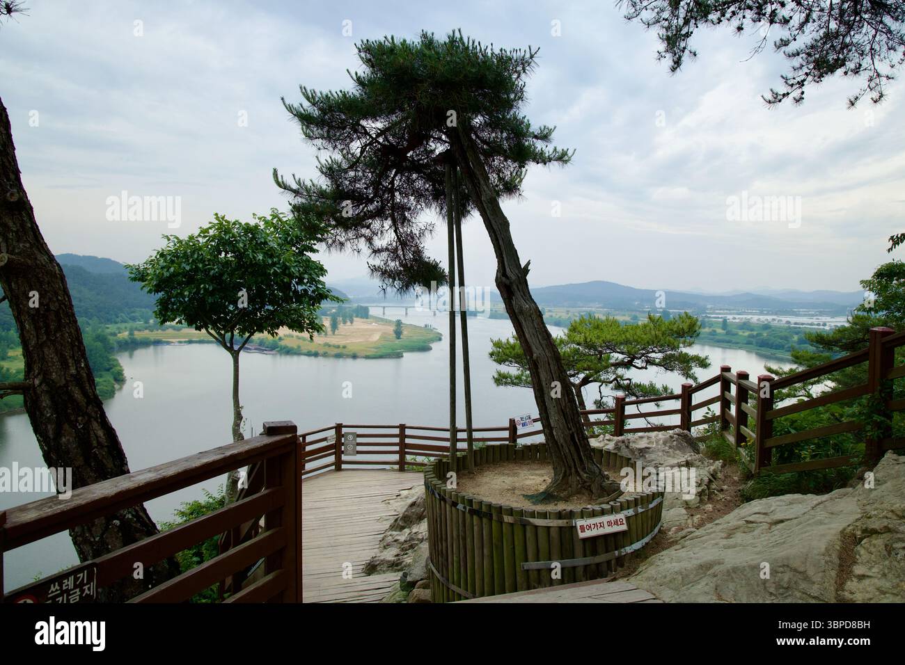 Buyeo County, South Korea - June 13th 2025: A wooden deck built around ...
