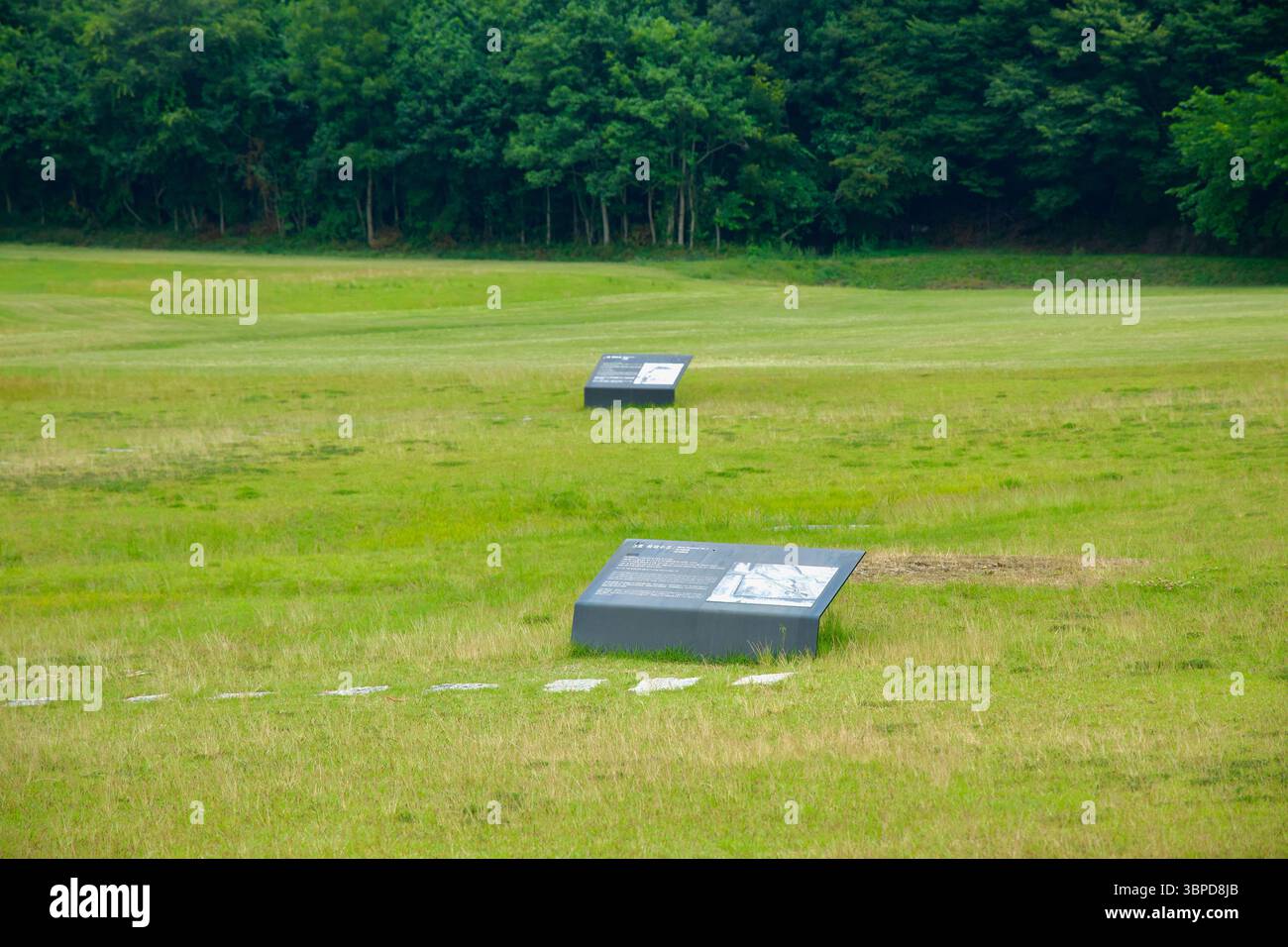 Buyeo County, South Korea - June 13th 2025: Low interpretive panels ...