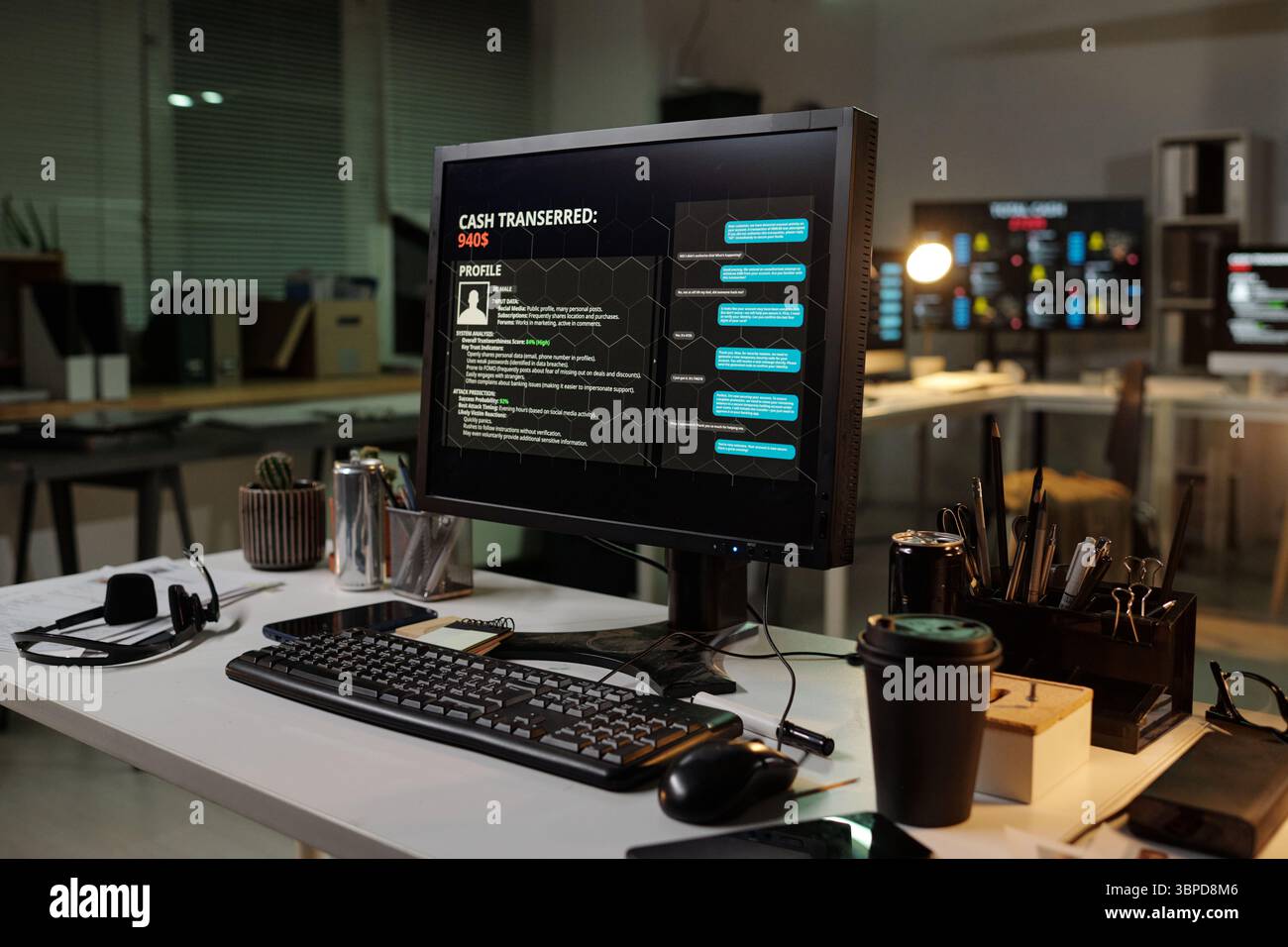 Closeup of desktop computer monitor displaying scam call center ...