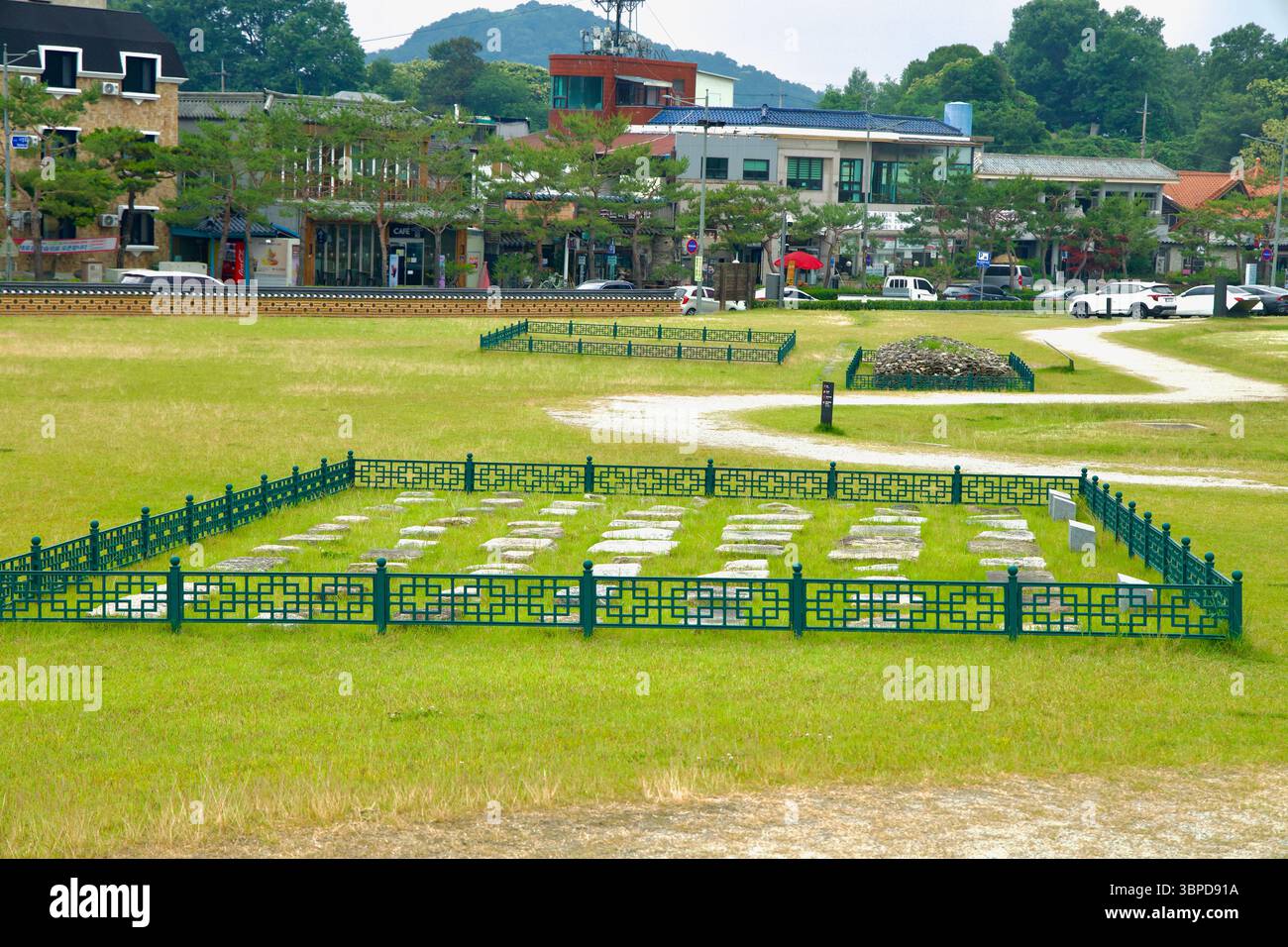 Buyeo County, South Korea - June 13th 2025: Preserved stone base ...