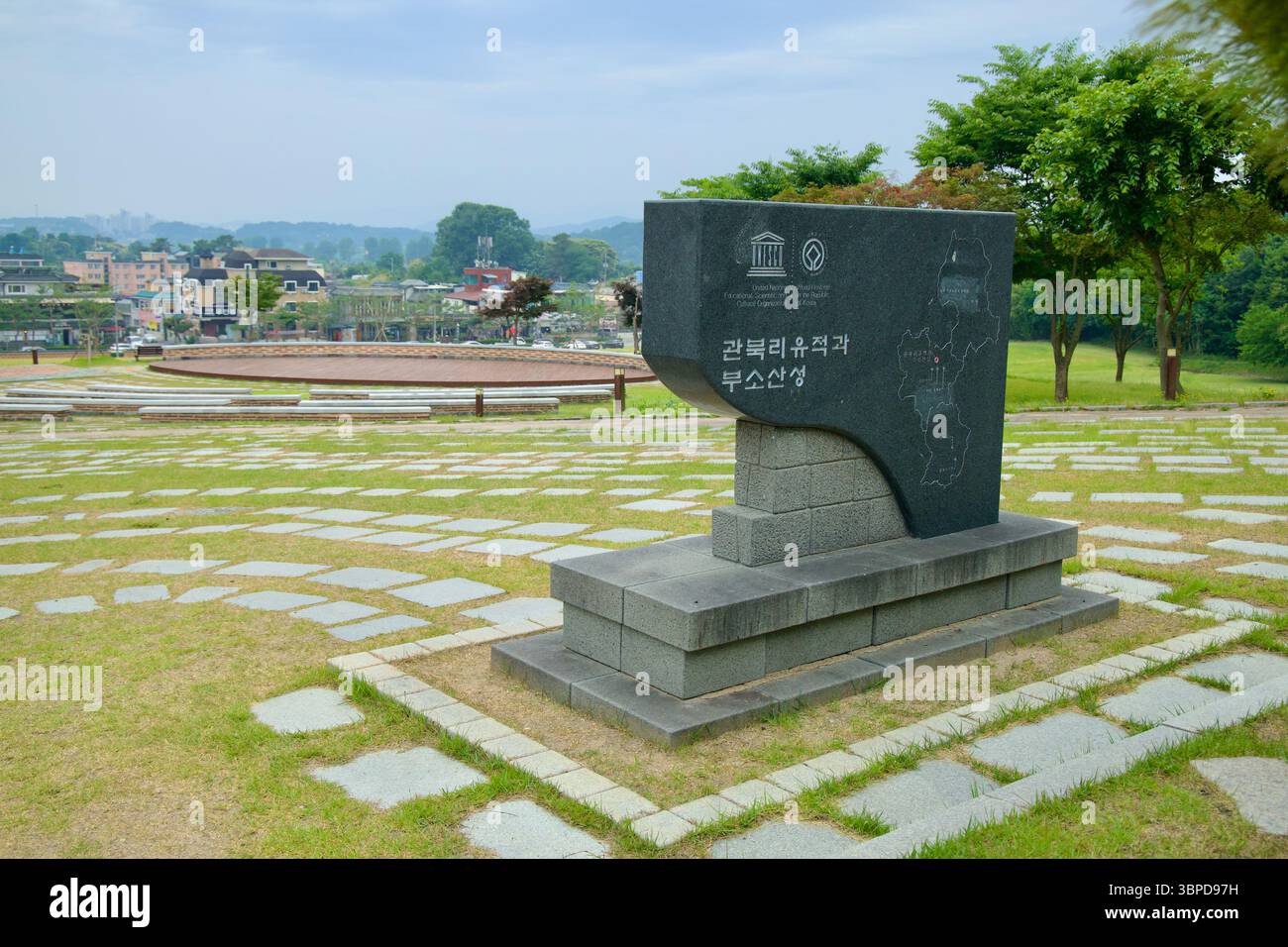 Buyeo County, South Korea - June 13th 2025: A stone monument at the ...