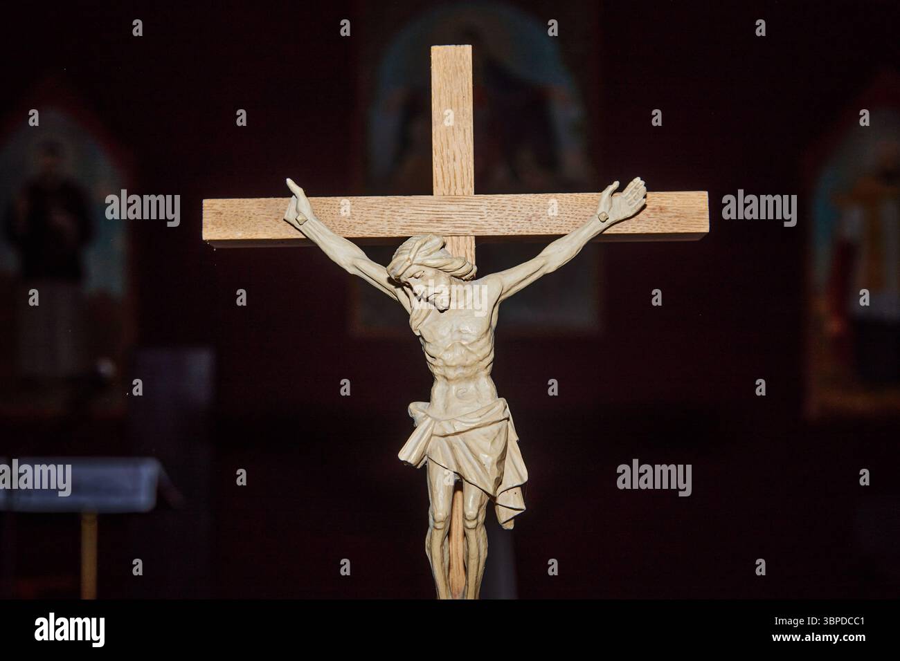 Wooden Crucifix Depicting Jesus Christ Displayed Inside Christian ...