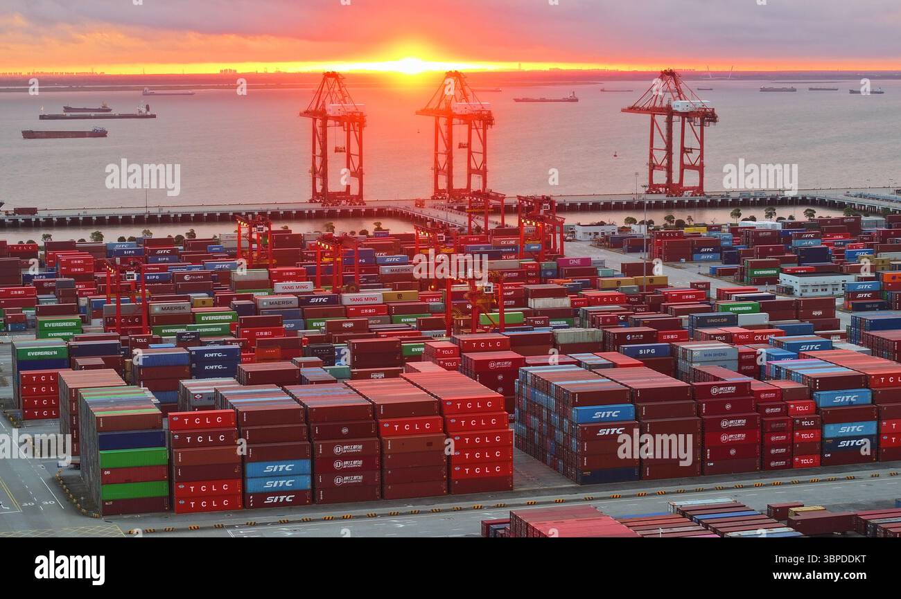 Cargo ships are loading and unloading containers at the container ...