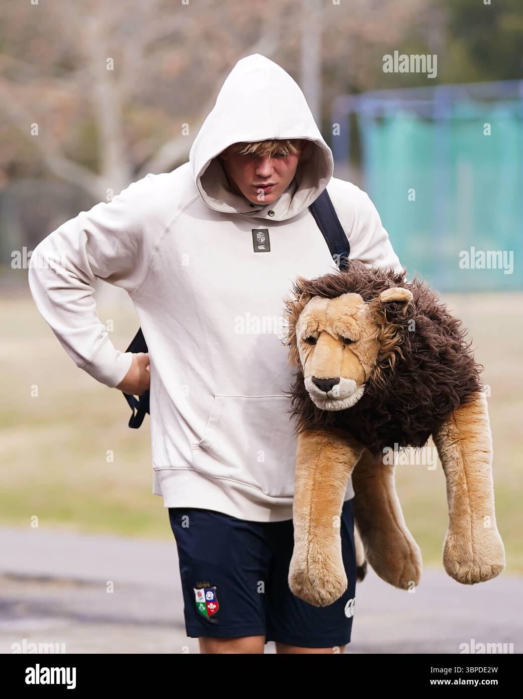 British and Irish Lions' Henry Pollock arrives during a team run at the ...