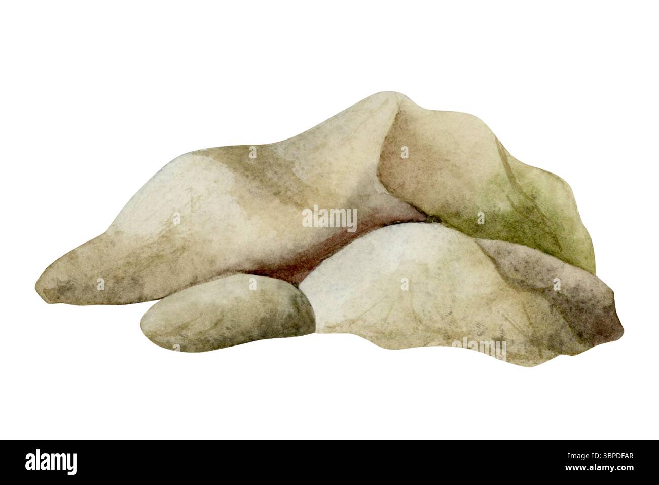 Brown rocks watercolor illustration isolated on white. Hand drawn ...