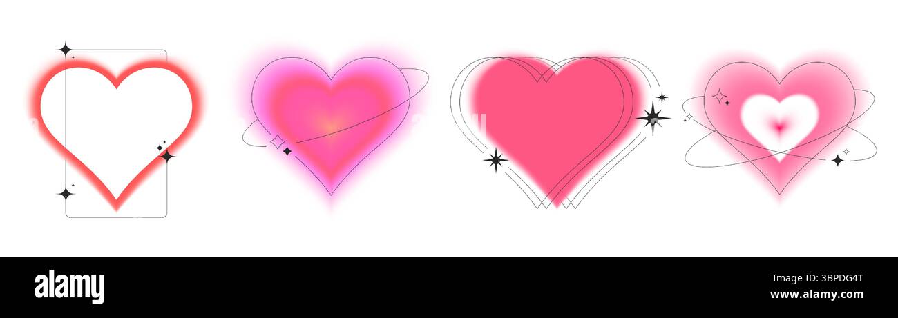 Heart border collection with neon blur aura effects - pink gradient ...