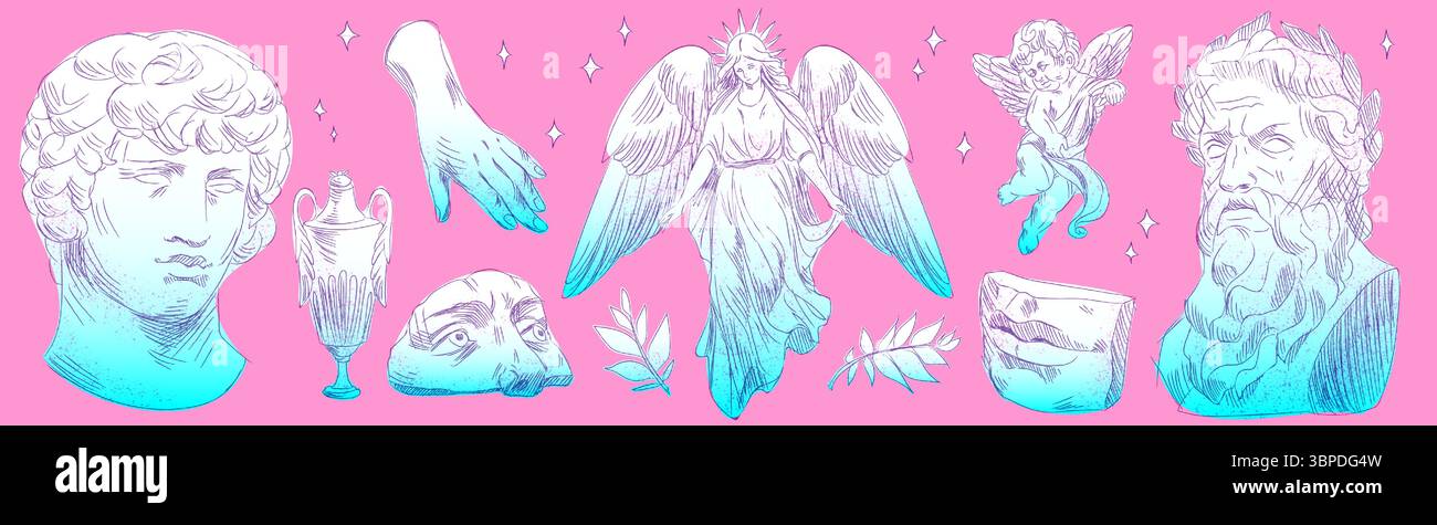 Ancient greek doodle set with gradient colors - classical statues ...