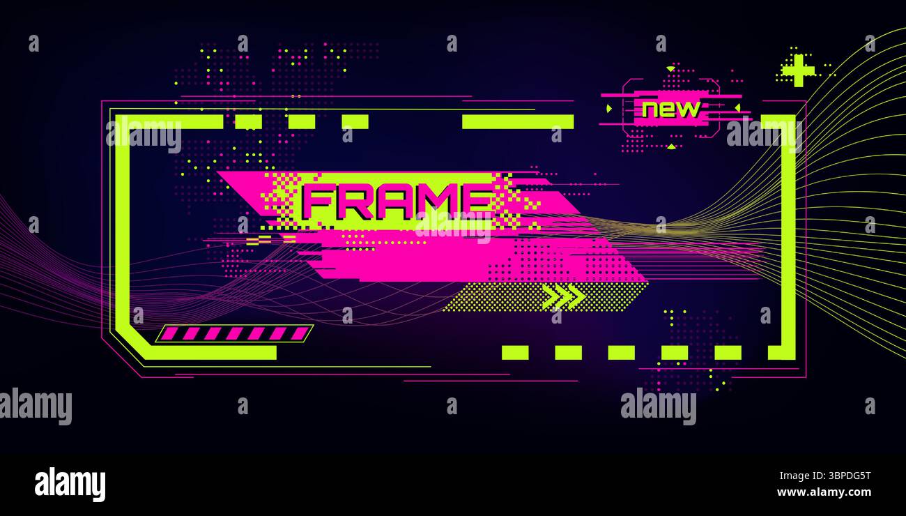 Cyberpunk glitch frame with neon pink banner - bright green border ...