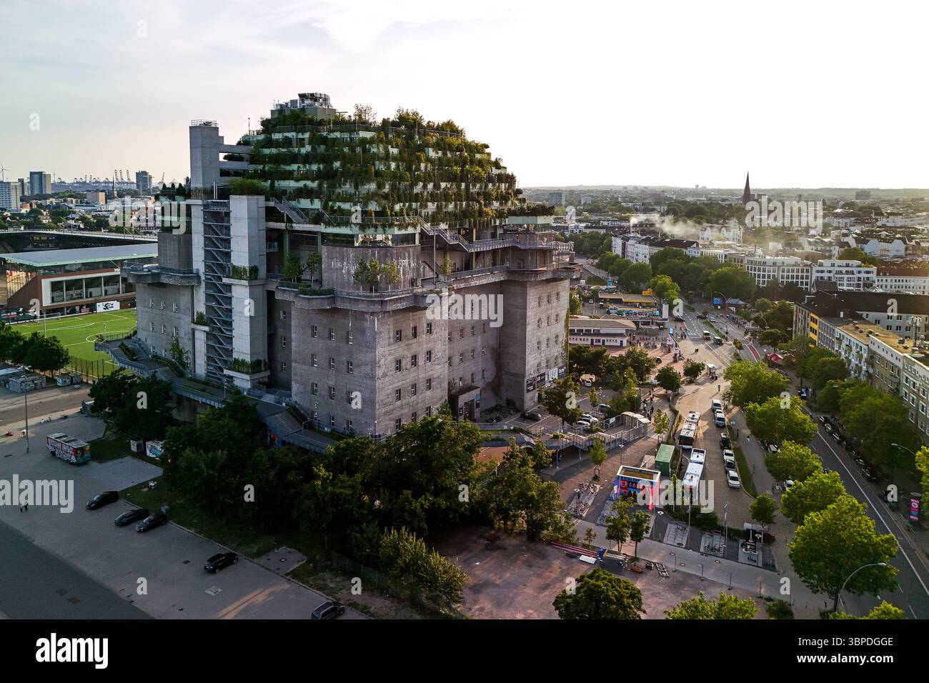 Aerial drone image of the famous Bunker Building with newly greened ...