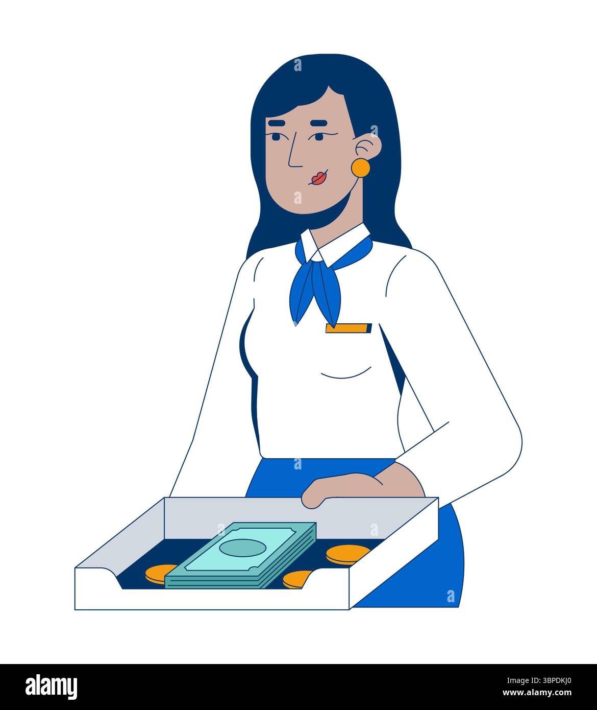 Smiling indian female bank teller holding cash tray 2D cartoon ...