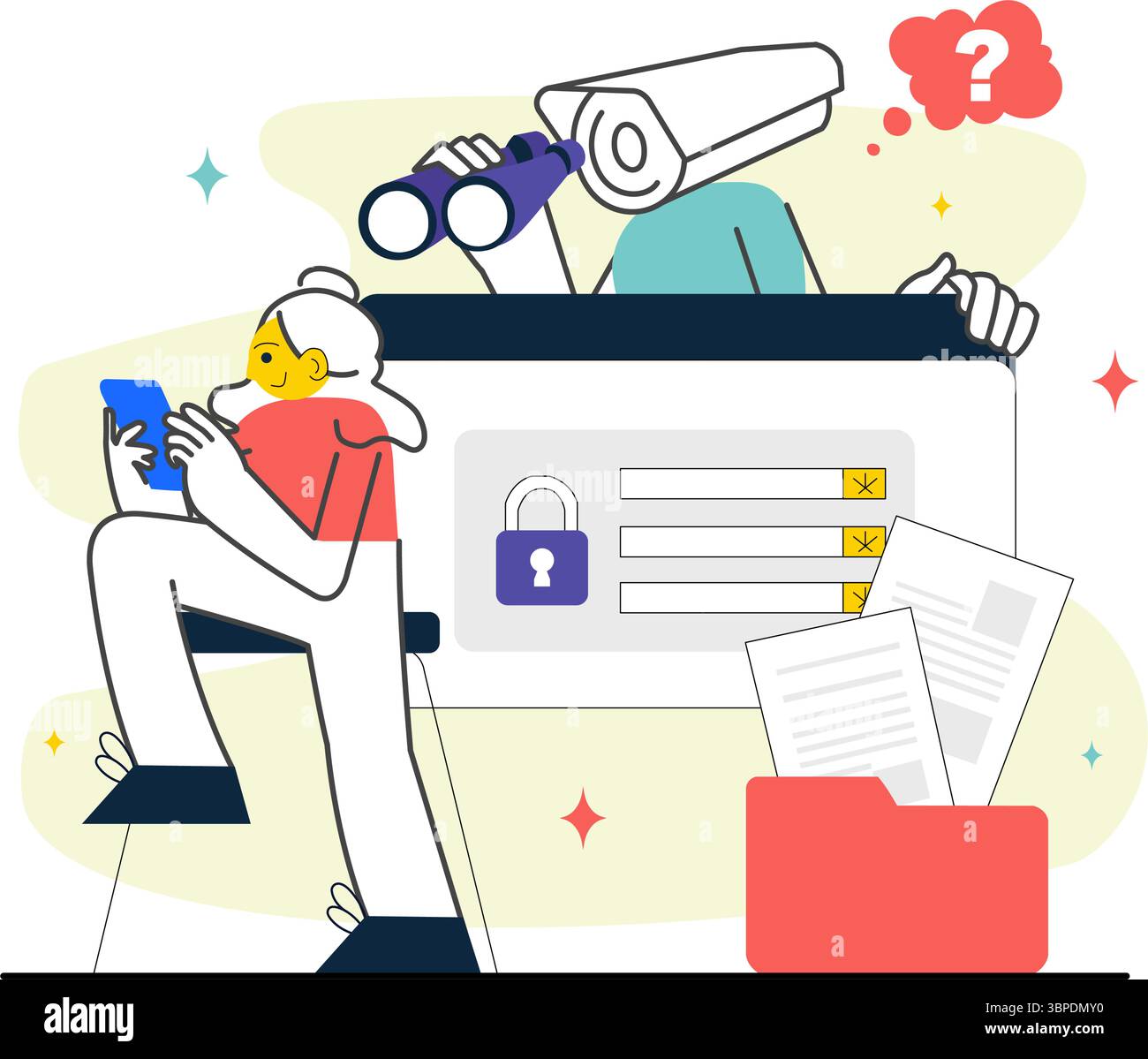 Covert Surveillance Vector Illustration Featuring the Act of Observing ...