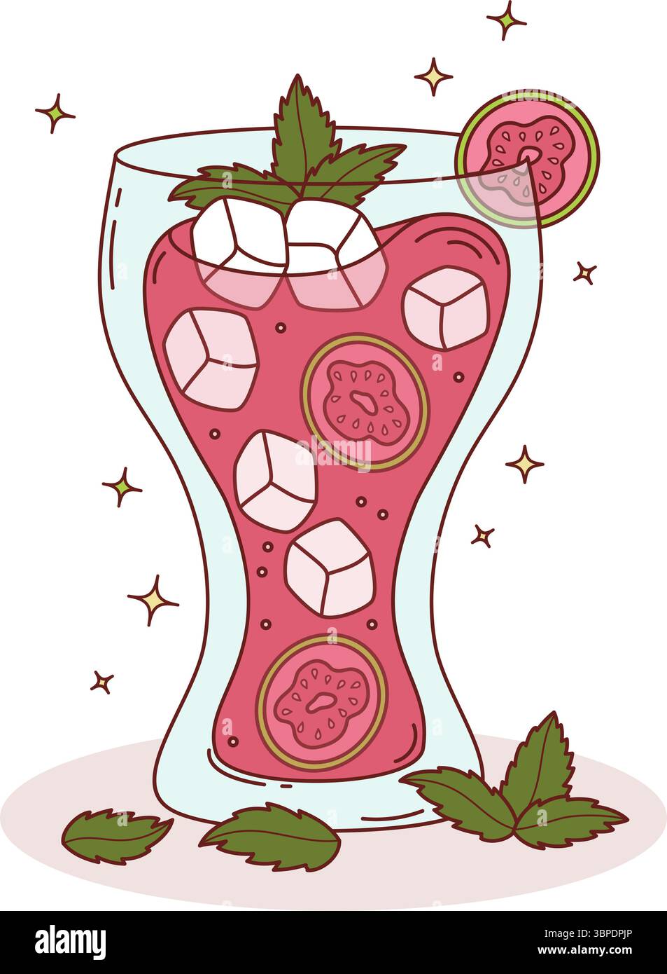 Pink Guava tropical Cocktail with Ice and Mint leaves. Summer Fruit ...