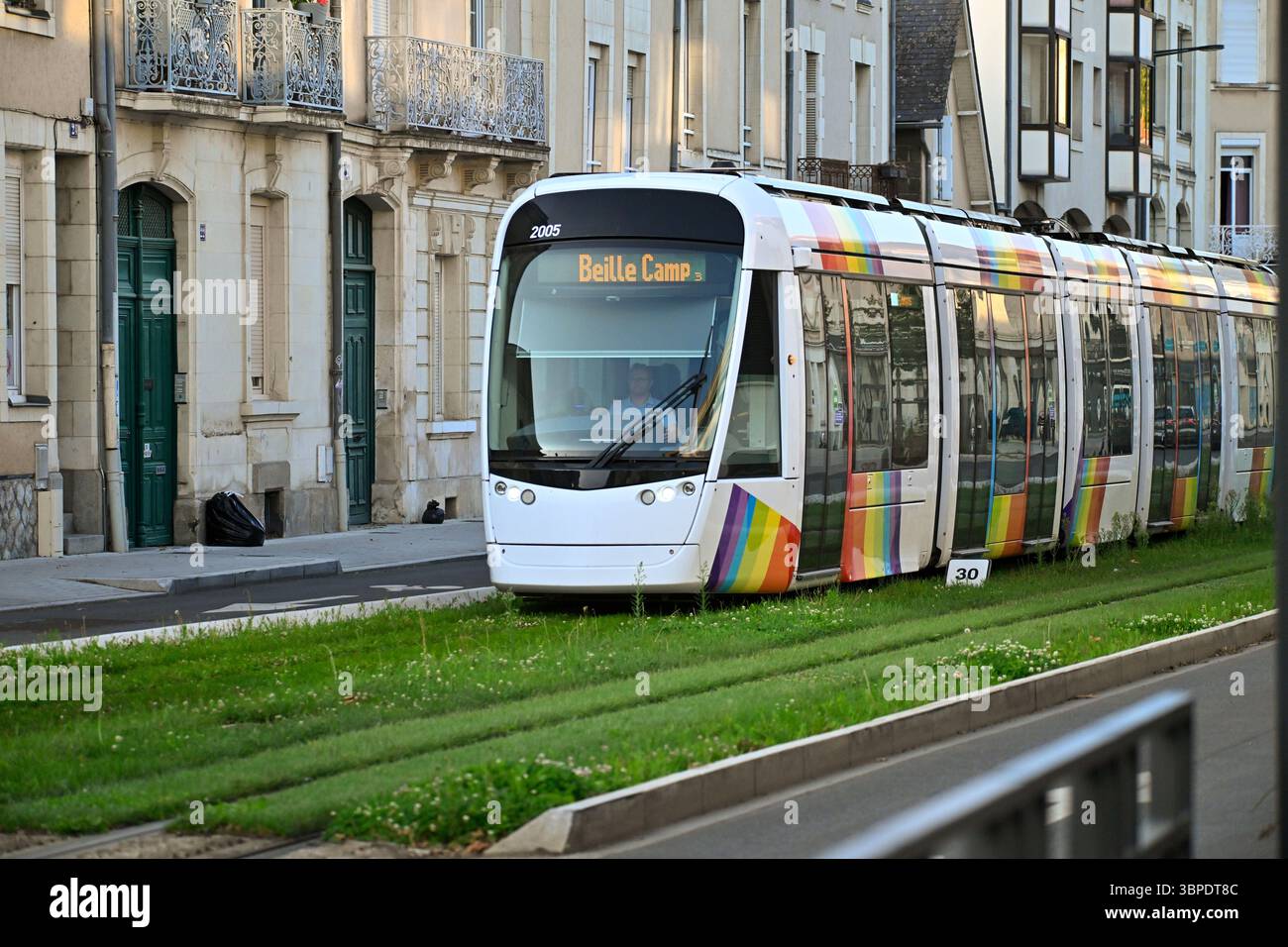 Angers (south-western France): Irigo tramway running on a grass track ...