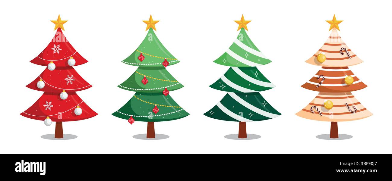 Christmas tree colorful clipart set. Colorful Christmas tree flat icon ...