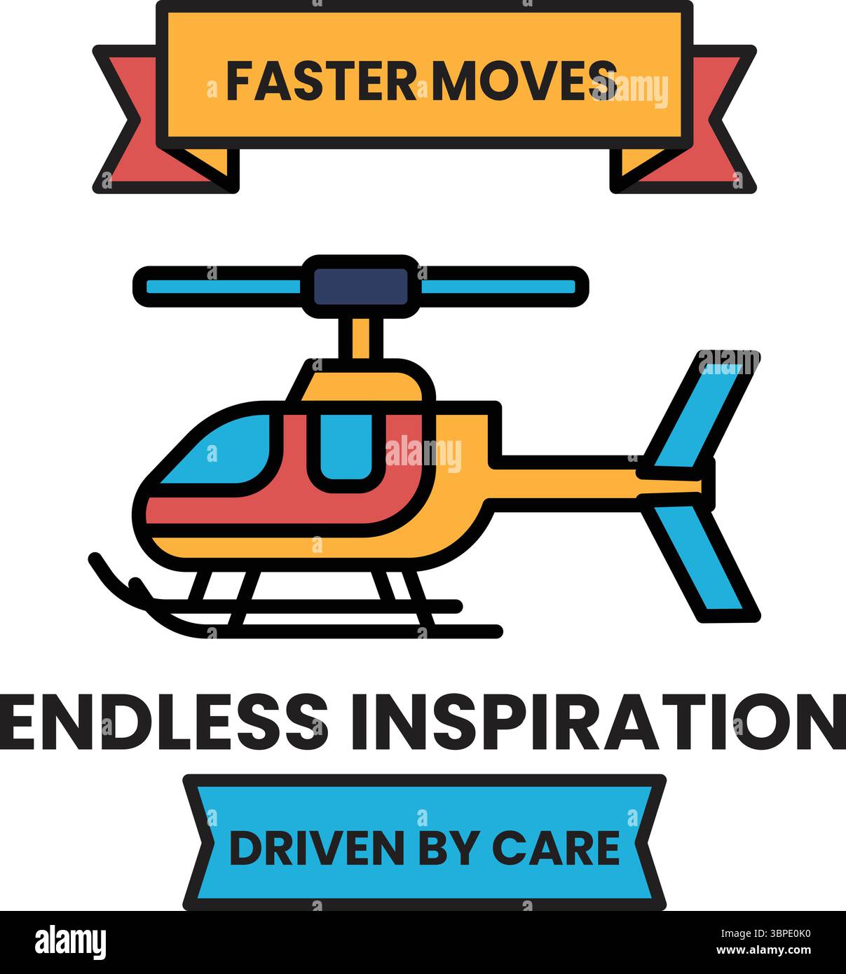 A colorful helicopter with the words "faster moves" on it. The ...