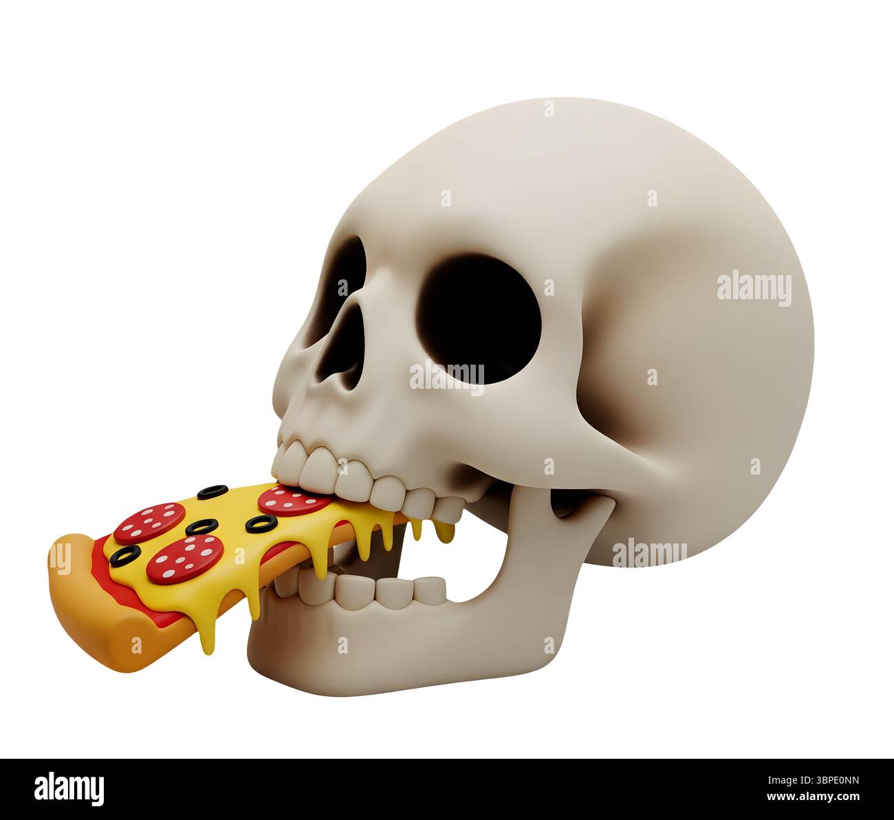 Human Skull Biting Slice of Pizza Minimalist 3D Rendering in a Soft And ...
