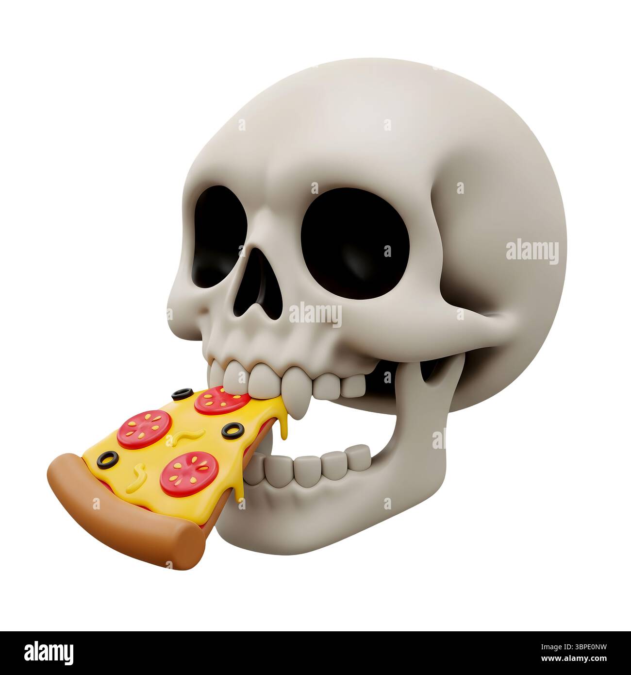 Human Skull Biting Slice of Pizza Minimalist 3D Rendering in a Soft And ...