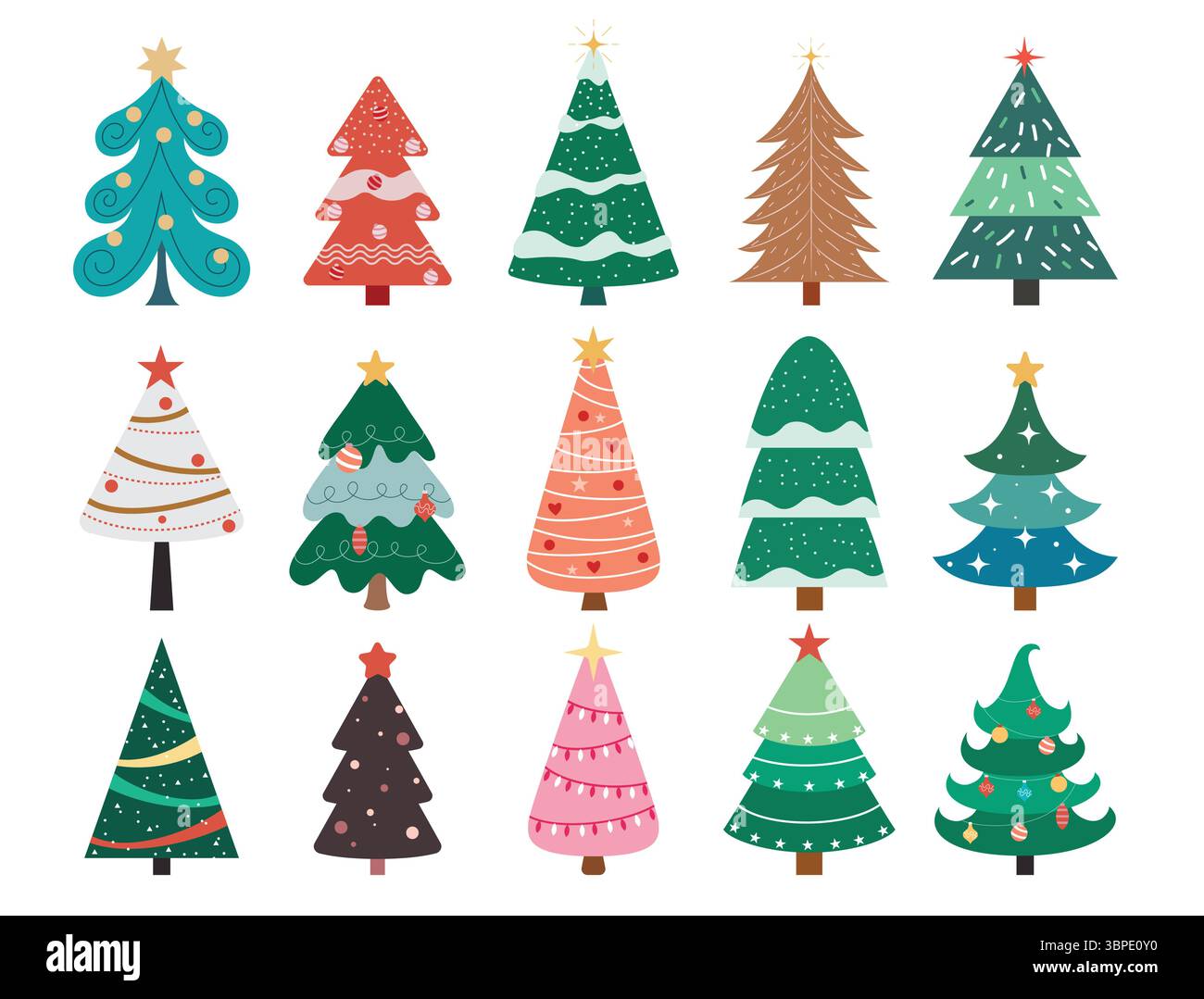 Christmas tree colorful drawing clipart set. Colorful Christmas tree ...