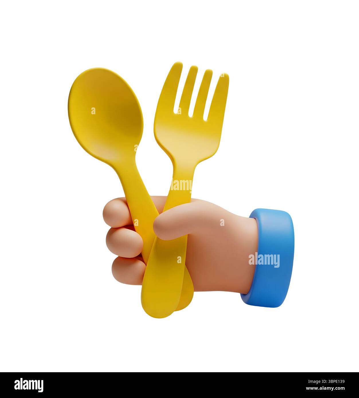 Hand Holding a Spoon and Fork Minimalist 3D Rendering in a Soft And ...