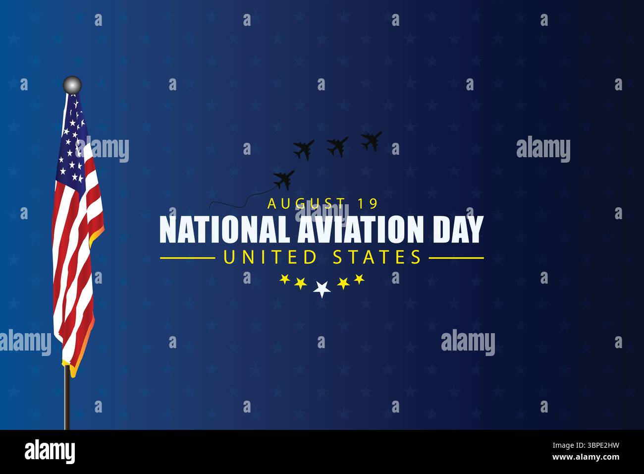 National Aviation Day Poster with Standing Flag and Stars Stock Vector ...