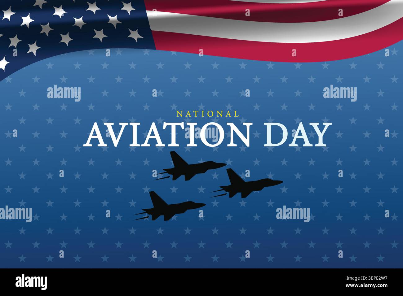 Waving Flag Aviation Day Banner with Jet Silhouettes Stock Vector Image ...