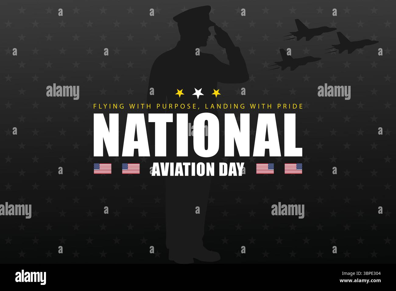 National Aviation Day with Salute and Jet Shadows Stock Vector Image ...