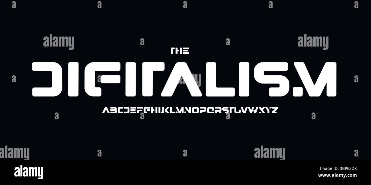Rounded techno logo font, bold sci-fi alphabet. Cutout geometric ...