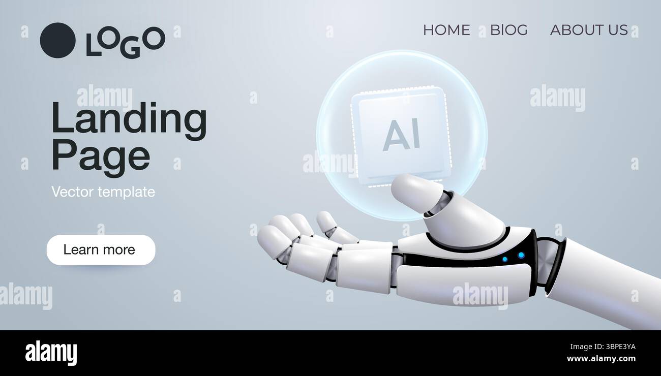 Web banner with robot hand holding processor, technology, machine ...