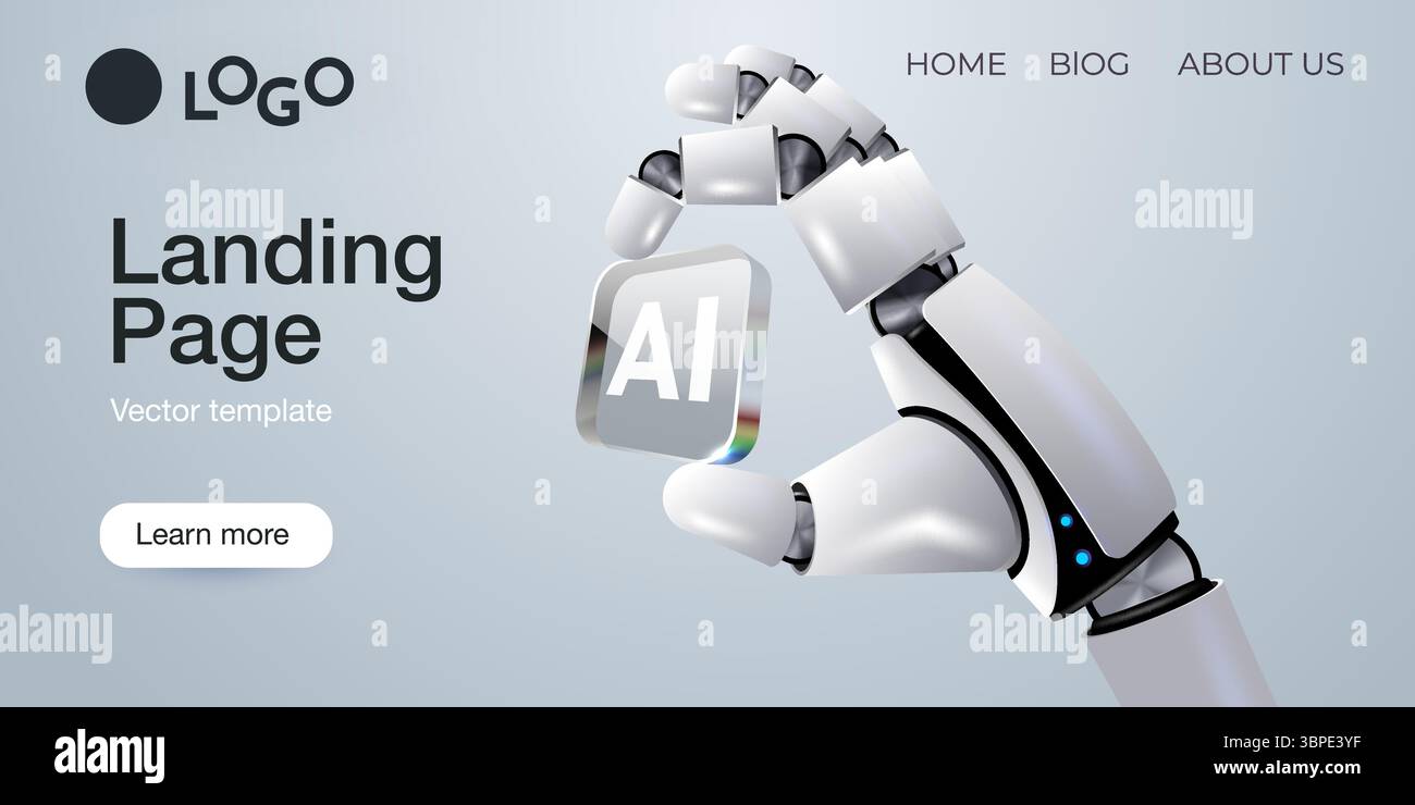 Web banner with robot hand holding processor, technology, machine ...