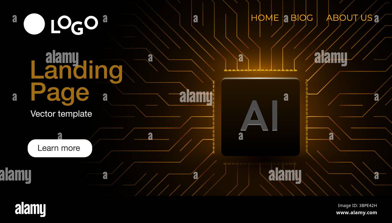 Web banner AI chip on circuit board. Technology background. CPU ...